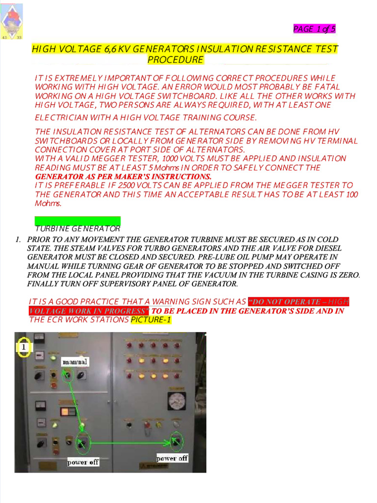 PDF 2d HV Generators Megger Test Procedure 5 - Compress | PDF | Switch ...