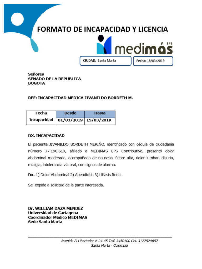 Formato de Incapacidad y Licencia | PDF