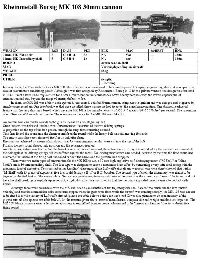 Pain Gun - Rheinmetall-Borsig MK 108 30mm Cannon | PDF | Shell ...