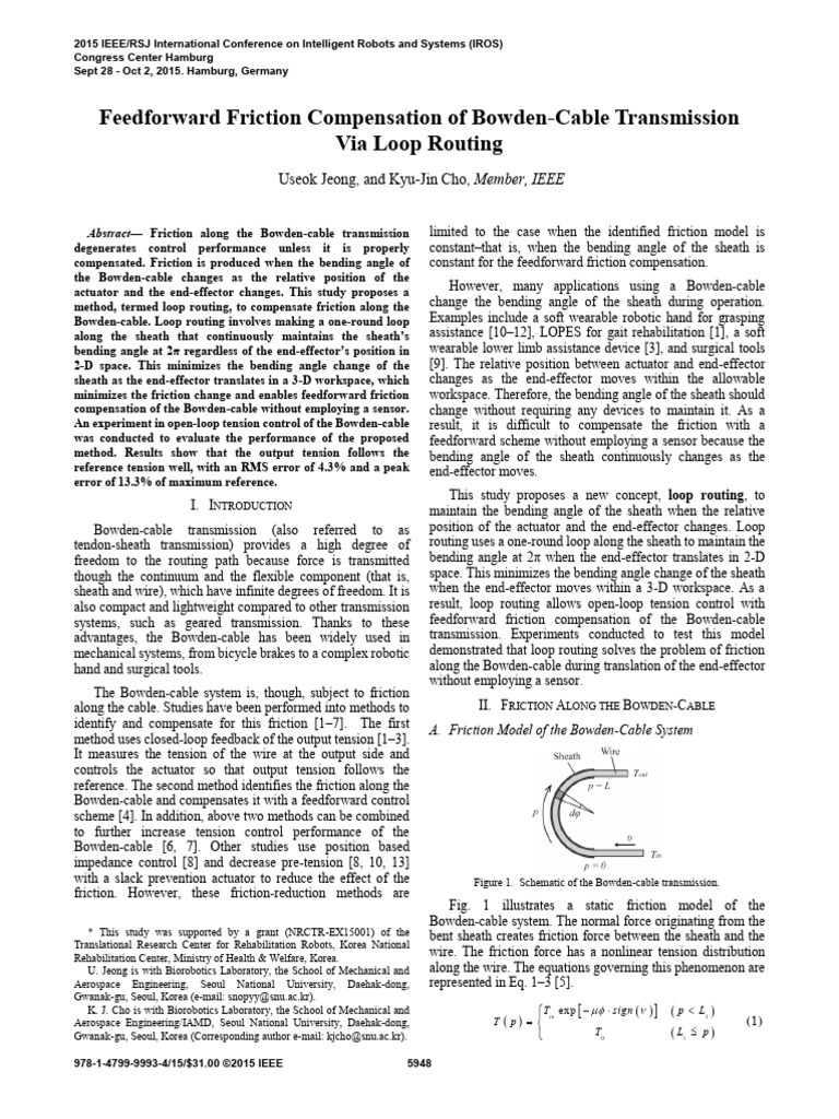 Feedforward Friction Compensation Of Bowden Cable Transmission Pdf