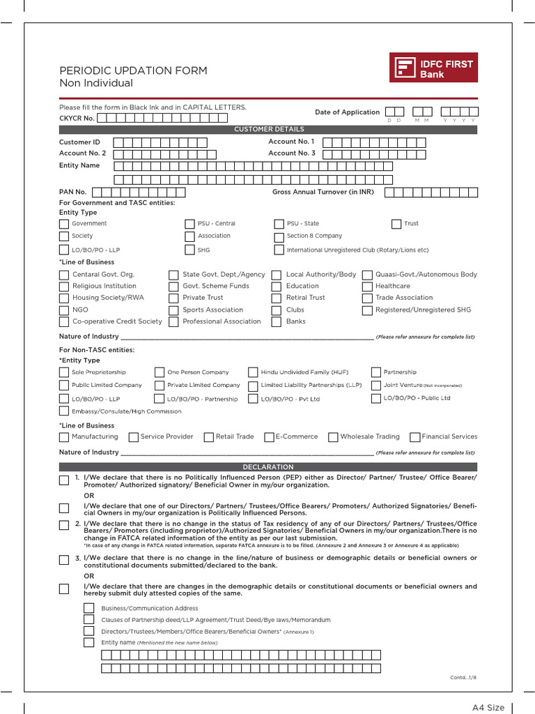 IDFC First Bank Non-Individual Update Form | PDF | Banks | Economies