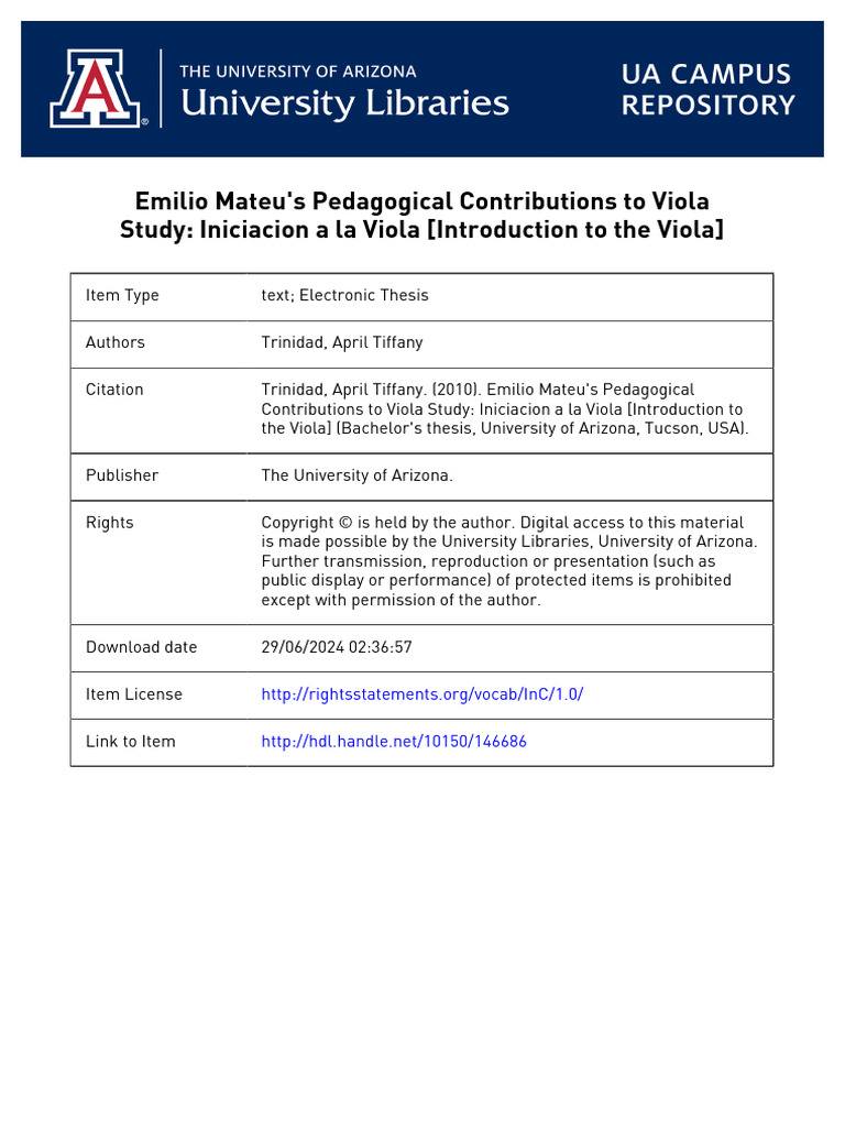 Emilio Mateu's Pedagogical Contributions To Viola | PDF | Viola | Violin