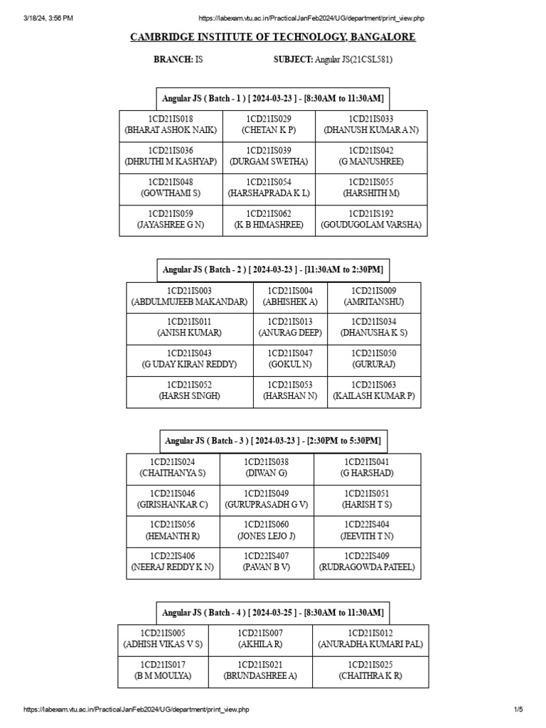 21csl581 Lab Allotment | PDF