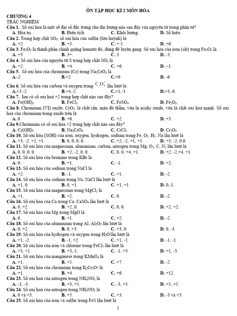 ÔN TẬP HỌC KÌ 2-HOA 10 - ko đáp án | PDF