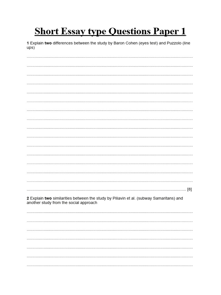 Short Essay Questions on Psychology Studies | PDF | Obedience (Human ...