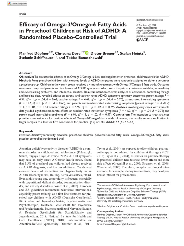 Efficacy of Omega-3 - Omega-6 Fatty Acids in Preschool Children at Risk ...