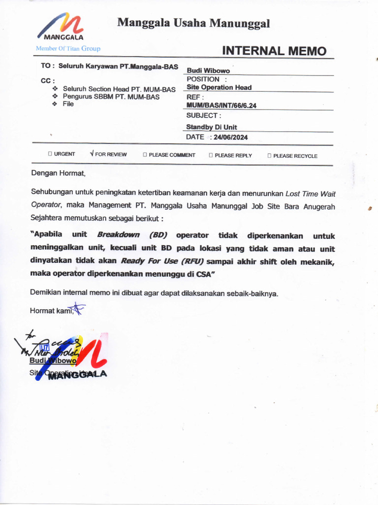 Internal Memo Standby Di Unit | PDF