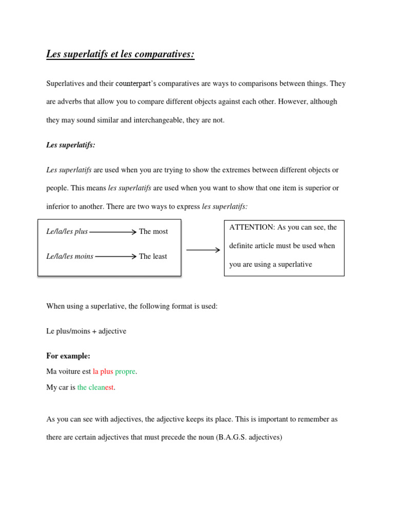 Les Superlatifs Et Les Comparatives | PDF | Adjective | Syntax