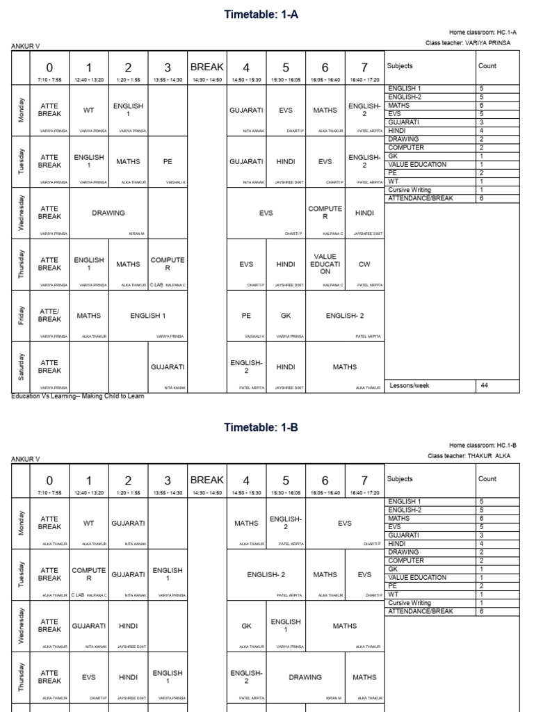 Class Time Table - Redacted | PDF | Learning