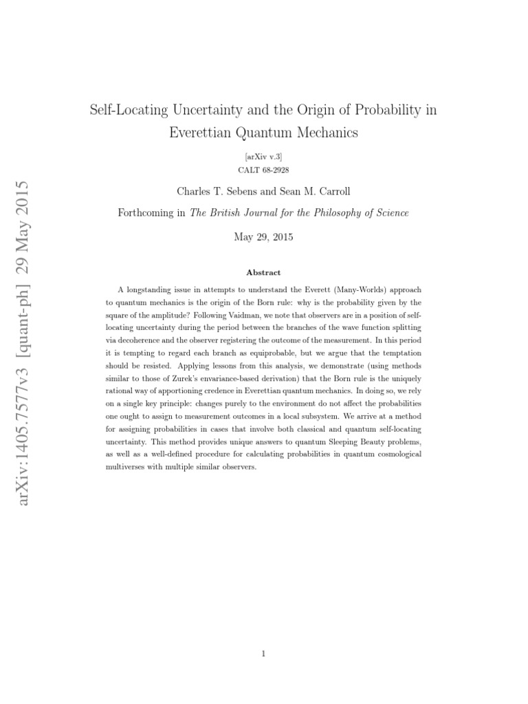 Self-Locating Uncertainty and The Origin of Probability in Everettian Quantum Mechanics | PDF ...