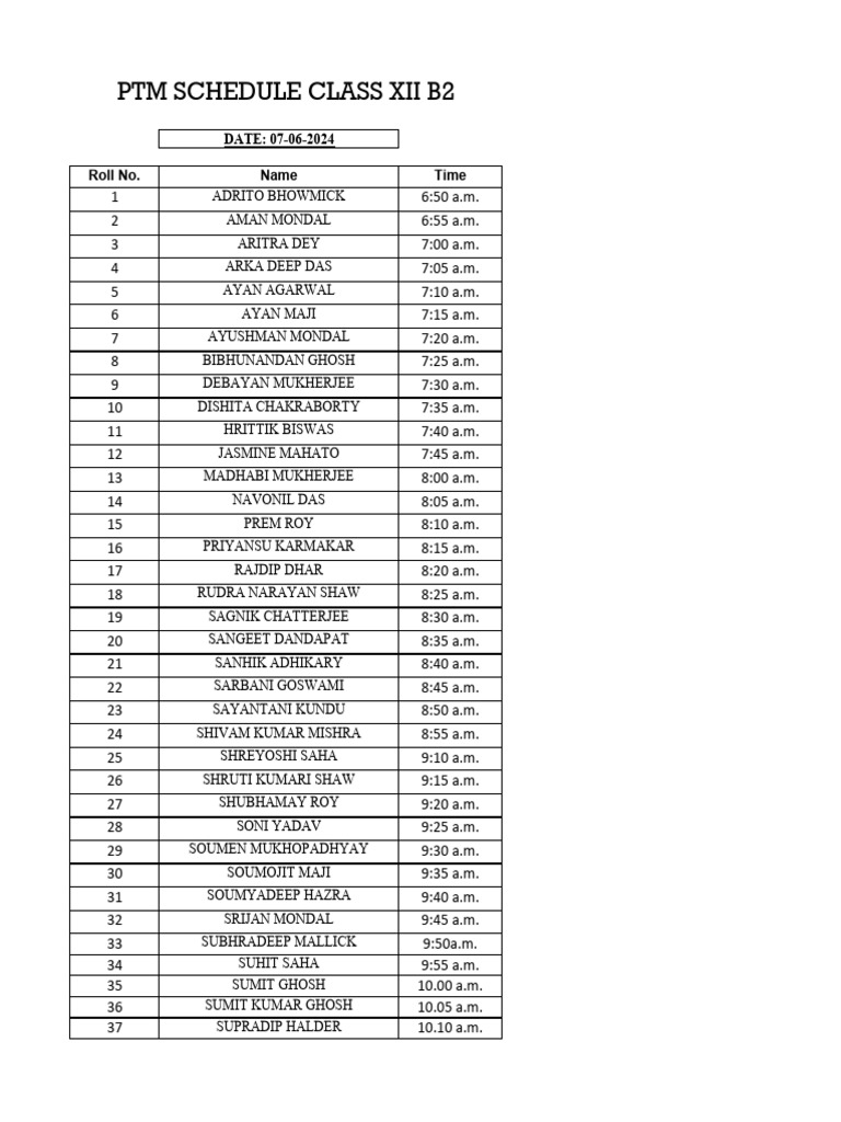 PTM SCHEDULE of XII B2 - 2 | PDF
