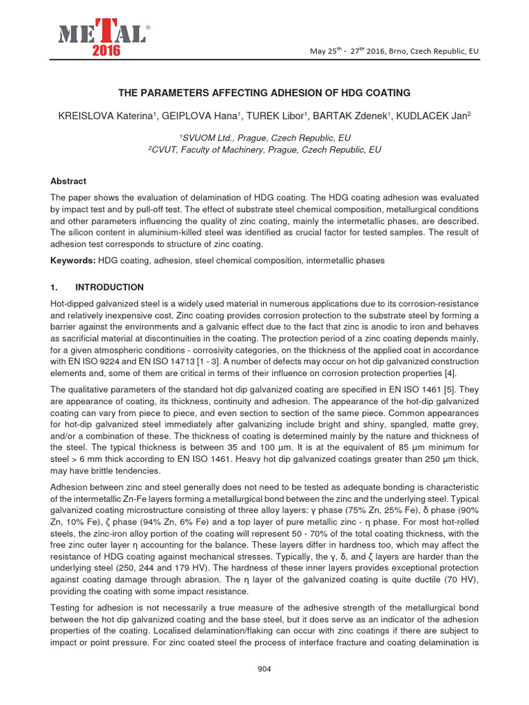 1781 The Parameters Affecting Adhesion of HDG Coating | PDF | Corrosion ...