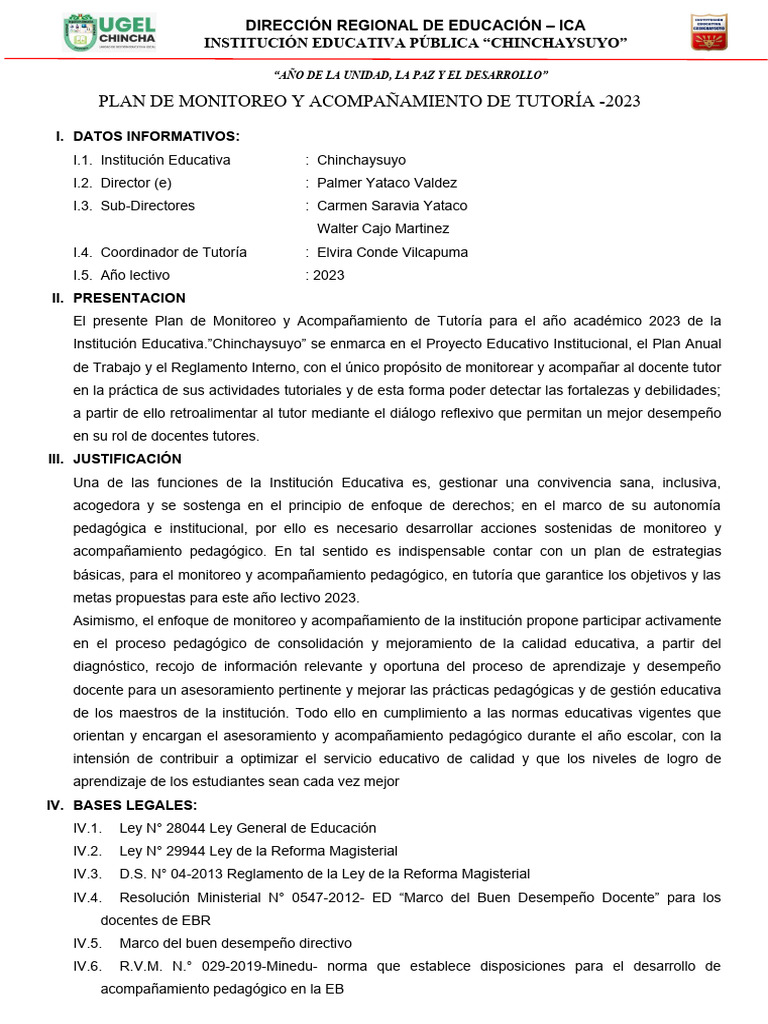 Plan de Monitoreo de Tutoria | PDF | Enseñando | Maestros