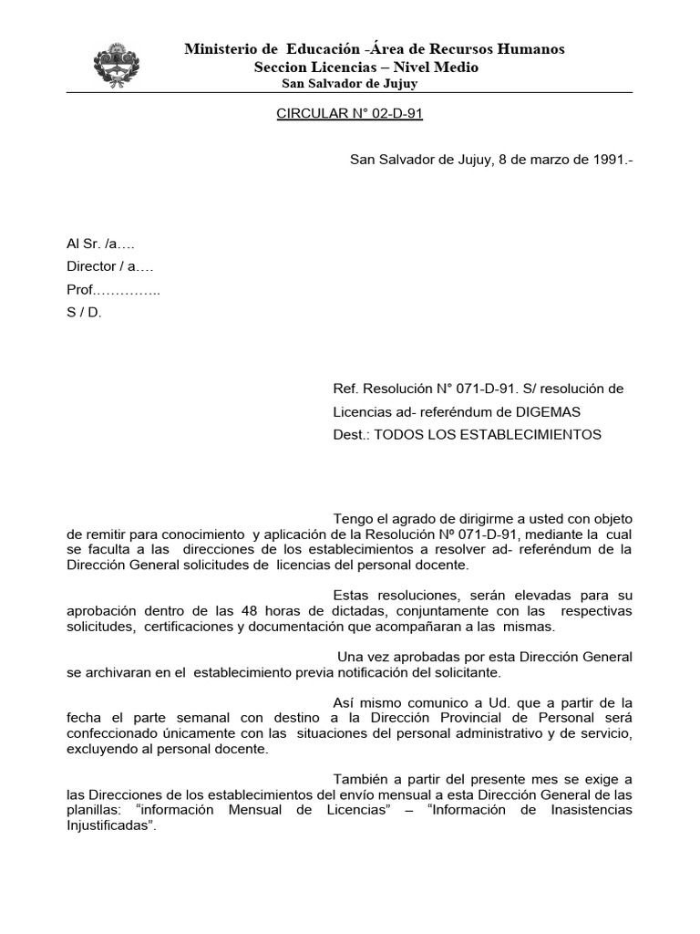 Circular #02 - D - 91 Res. 071 | Descargar gratis PDF | Gobierno