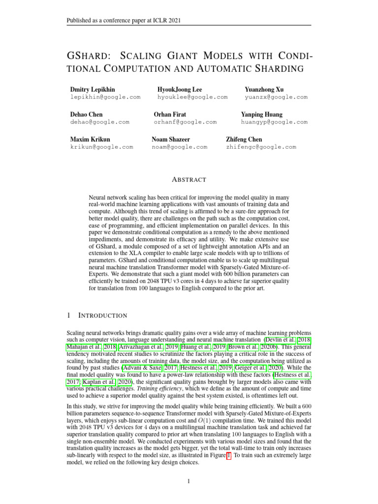 Gshard Scaling Giant Models Wi | PDF | Deep Learning | Artificial ...