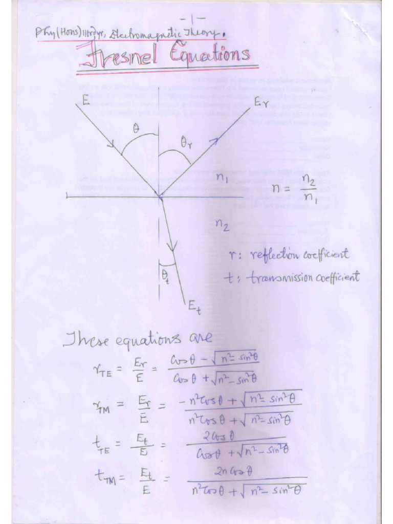 P (H) Vi Fresnel - Equations 1 | PDF