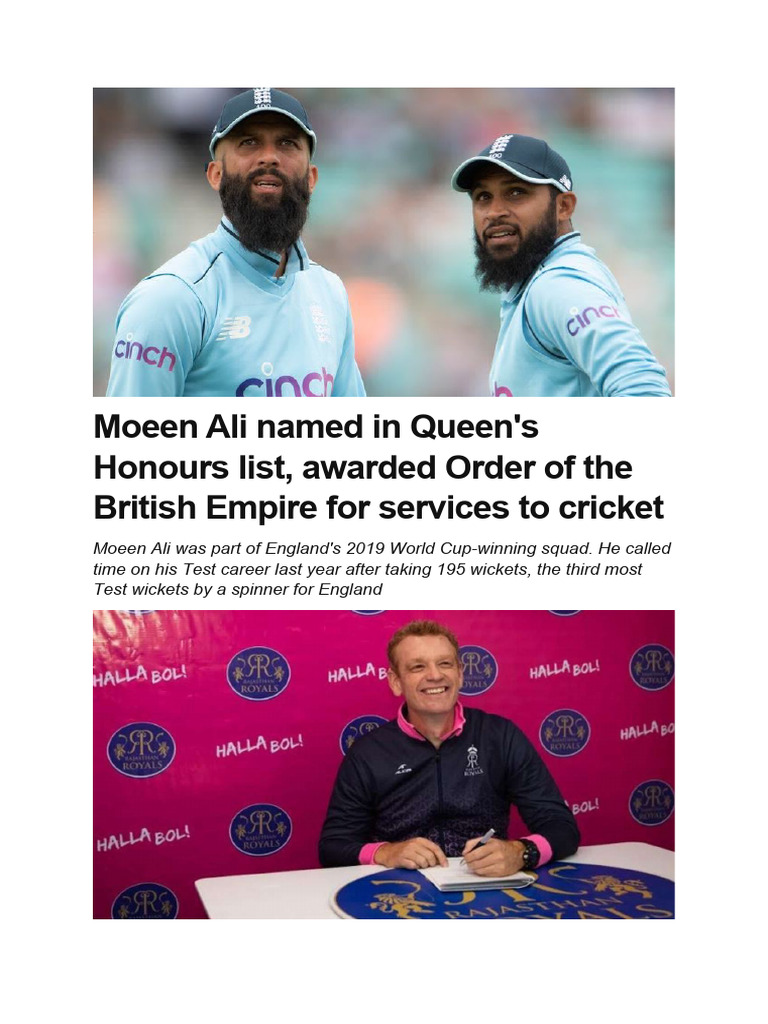 Moeen Ali Named in Queen | PDF | England Cricket Team | Australia ...