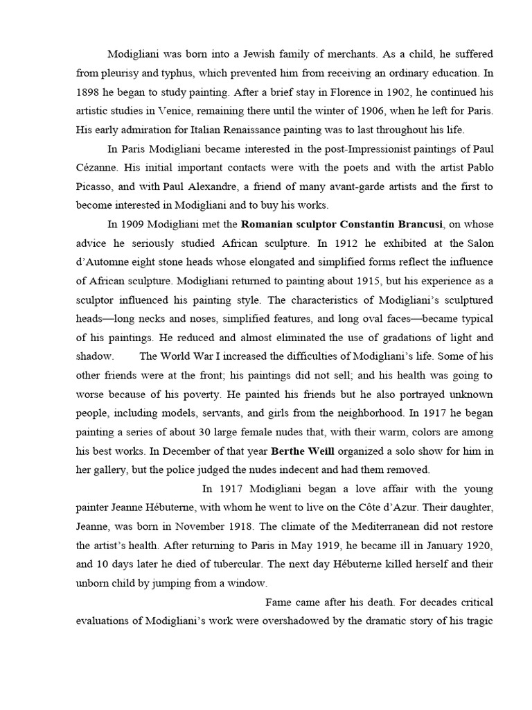 Modigliani Was Born Into A Jewish Family of Merchants | PDF | The Arts ...