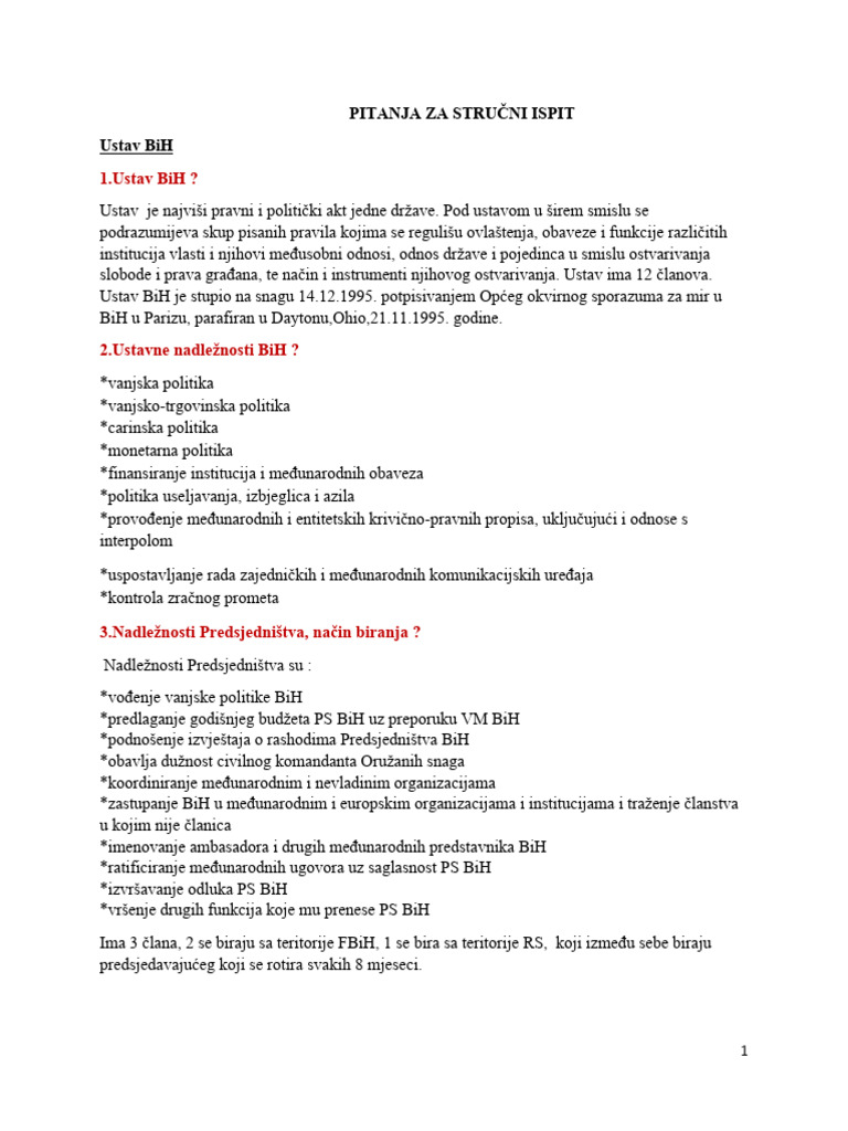 Skripta Pitanja I Odgovori Za Stručni Upravni Ispit | PDF