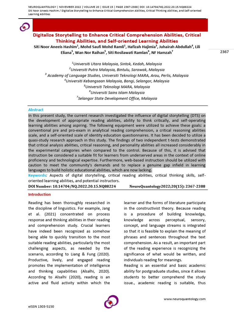 Digitalize Storytelling To Enhance Critical Comprehension Abilities, Critical Thinking Abilities ...