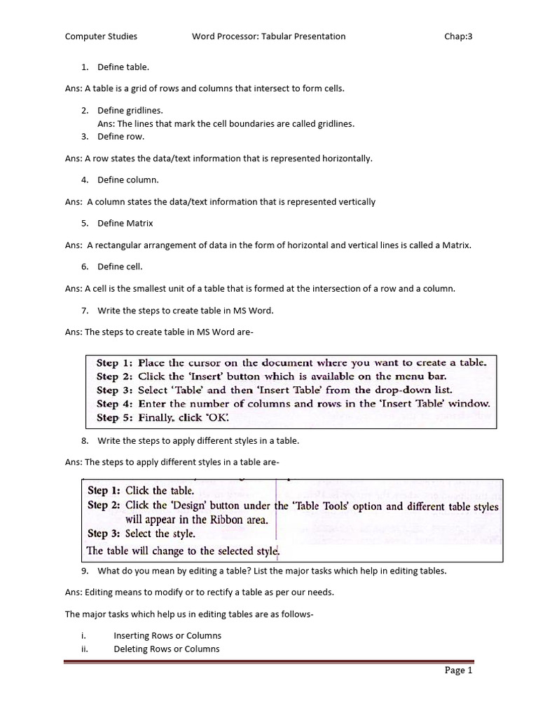 MS Word Table Creation and Editing Guide | PDF | Computer Science ...