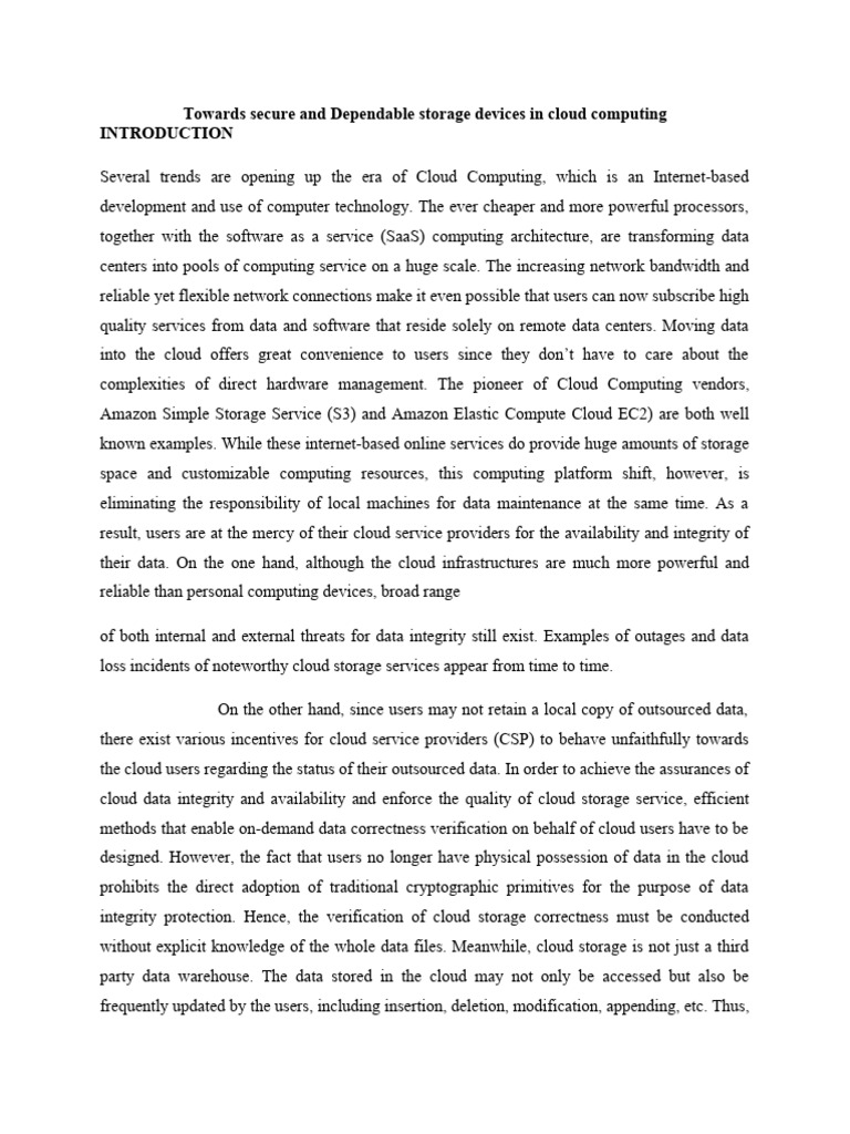 Towards Secure and Dependable Storage Devices in Cloud Computing | PDF | Cloud Computing ...