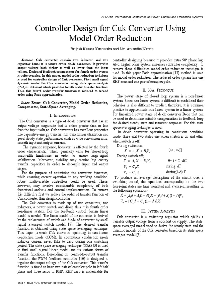 Fardapaper Controller Design For Cuk Converter Using Model Order Reduction | PDF | Control ...