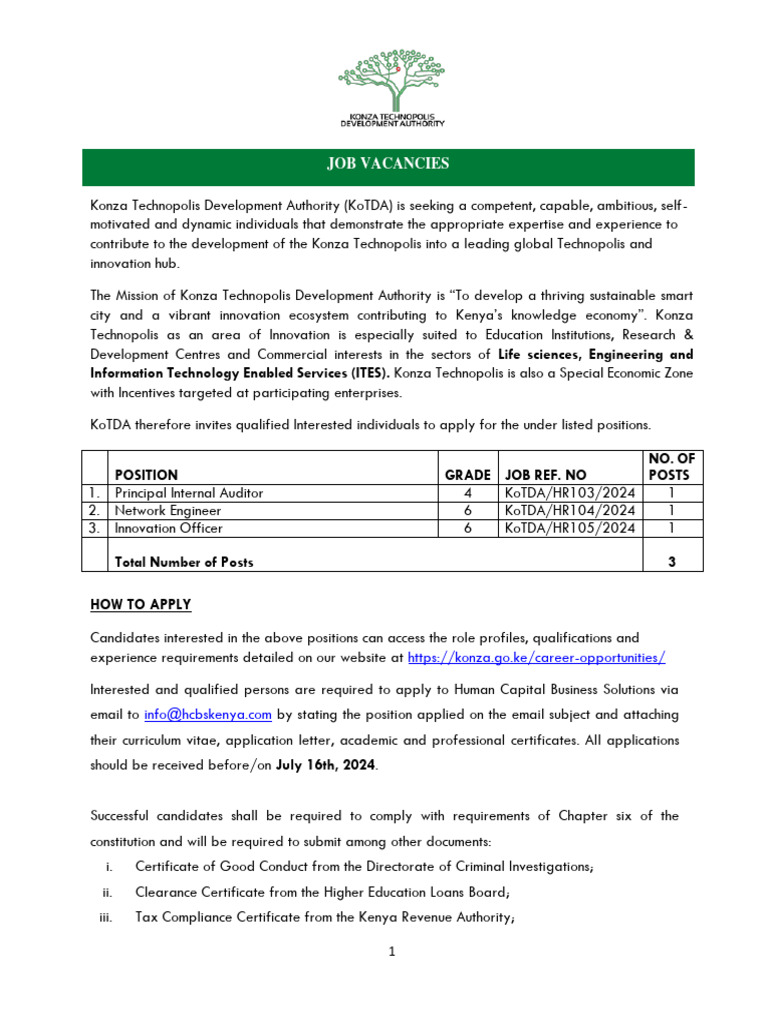 KoTDA External Jobs Advert - June 2024 | PDF | Audit | Computer Network