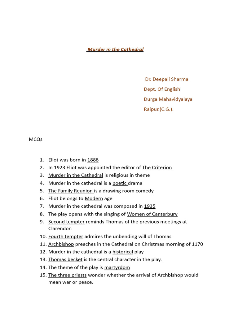 Murder in The Cathedral | PDF | History