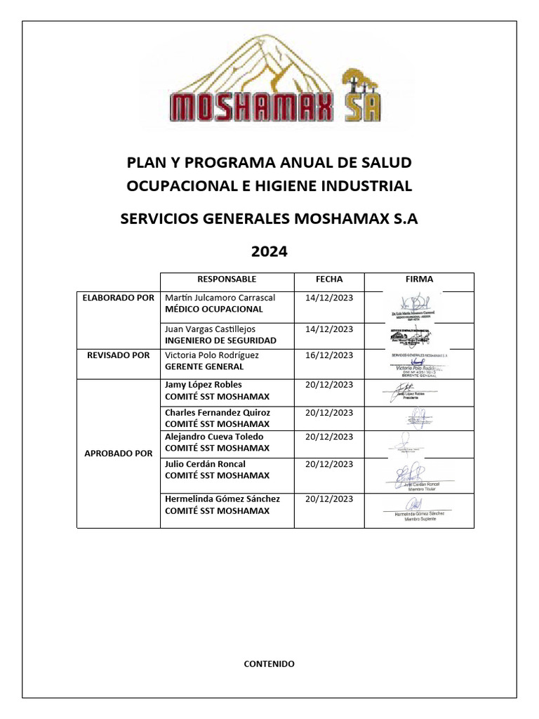 Sig-Sst-Pp-19 Plan y Programa Anual de Salud Ocupacional e Higiene Ocupacional 2024 | PDF ...