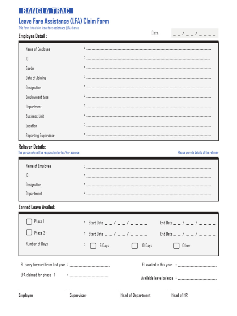 LFA Claim Form | PDF | Business | Employee Relations