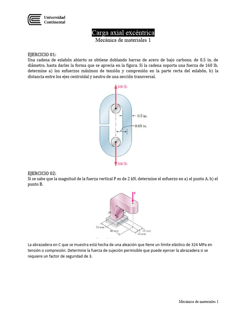 Ejercicios de Carga Axial Excéntrica | PDF | Resistencia de materiales | Ciencias fisicas
