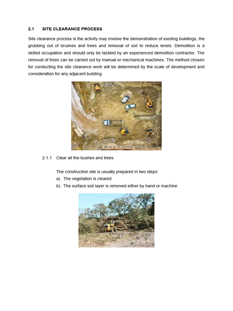 2.1 Site Clearance Process | PDF | Loader (Equipment) | Demolition