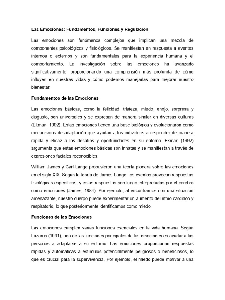 Emociones Claves Y Regulación Pdf Las Emociones Psicología Cognitiva