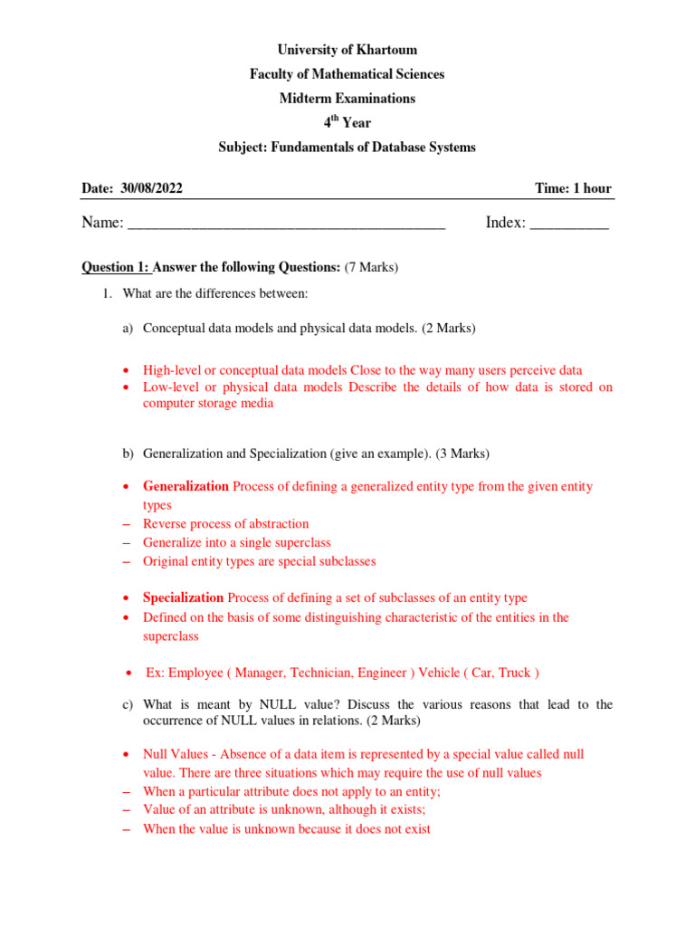 BD Mid Term AUG 2022 - Solution | PDF | Databases | Relational Database