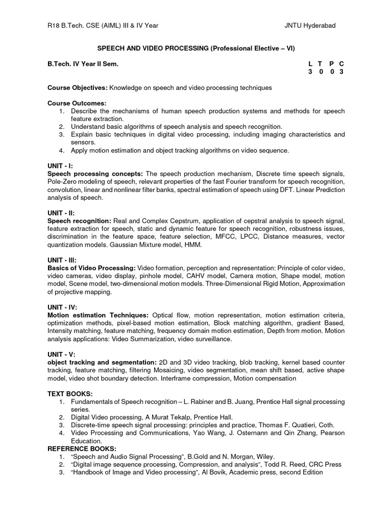 Speech and Video Processing | PDF | Speech Recognition | Data Compression