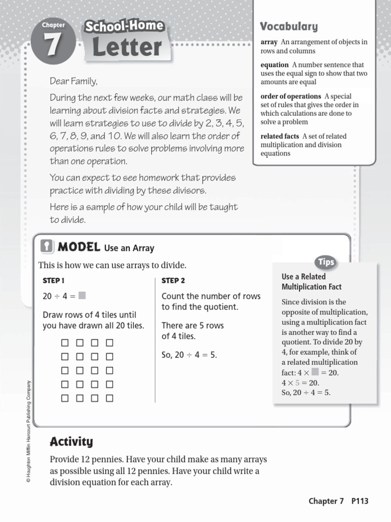 Chapter 7 Division Facts and Strategies | PDF | Matrix (Mathematics) | Multiplication