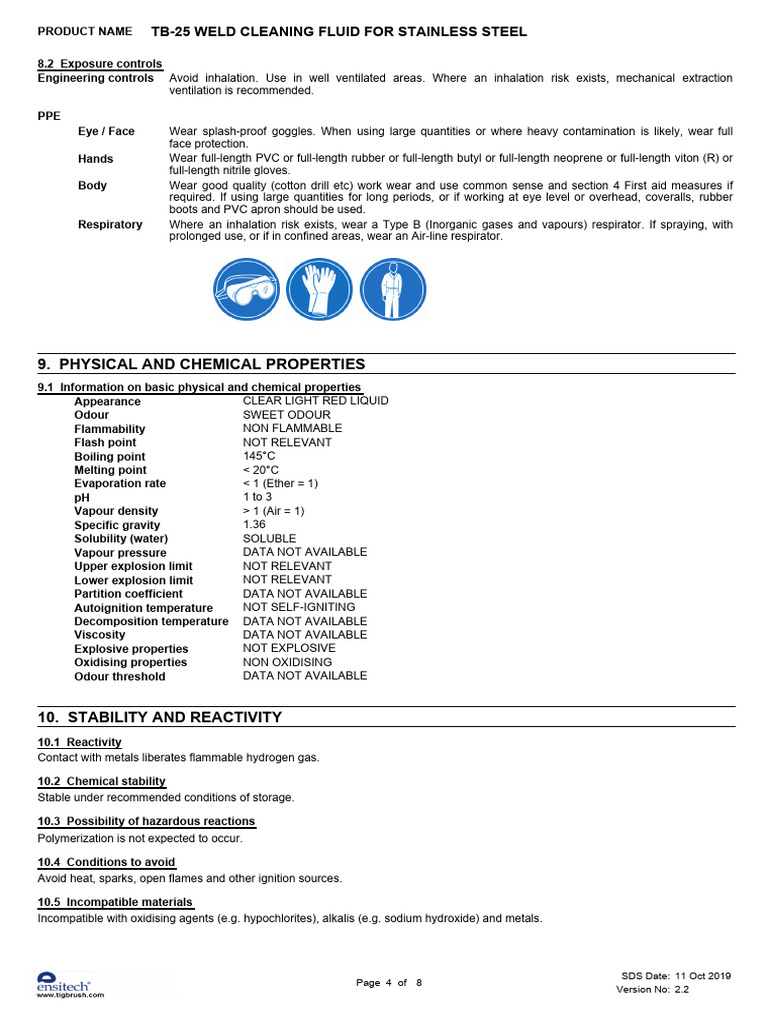 Physical and Chemical Properties: Tb-25 Weld Cleaning Fluid For ...