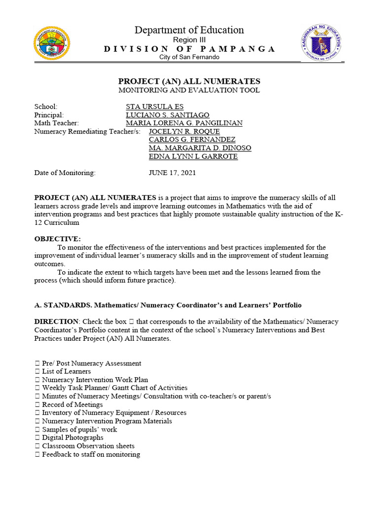 GRADE VI - PROJECT-AN-MONITORING-TOOL WITH MOVs | PDF | Learning | Teachers