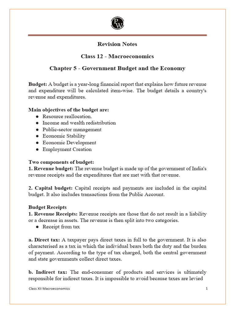 Government Budget and The Economy Class 12 Notes CBSE Macro Economics ...