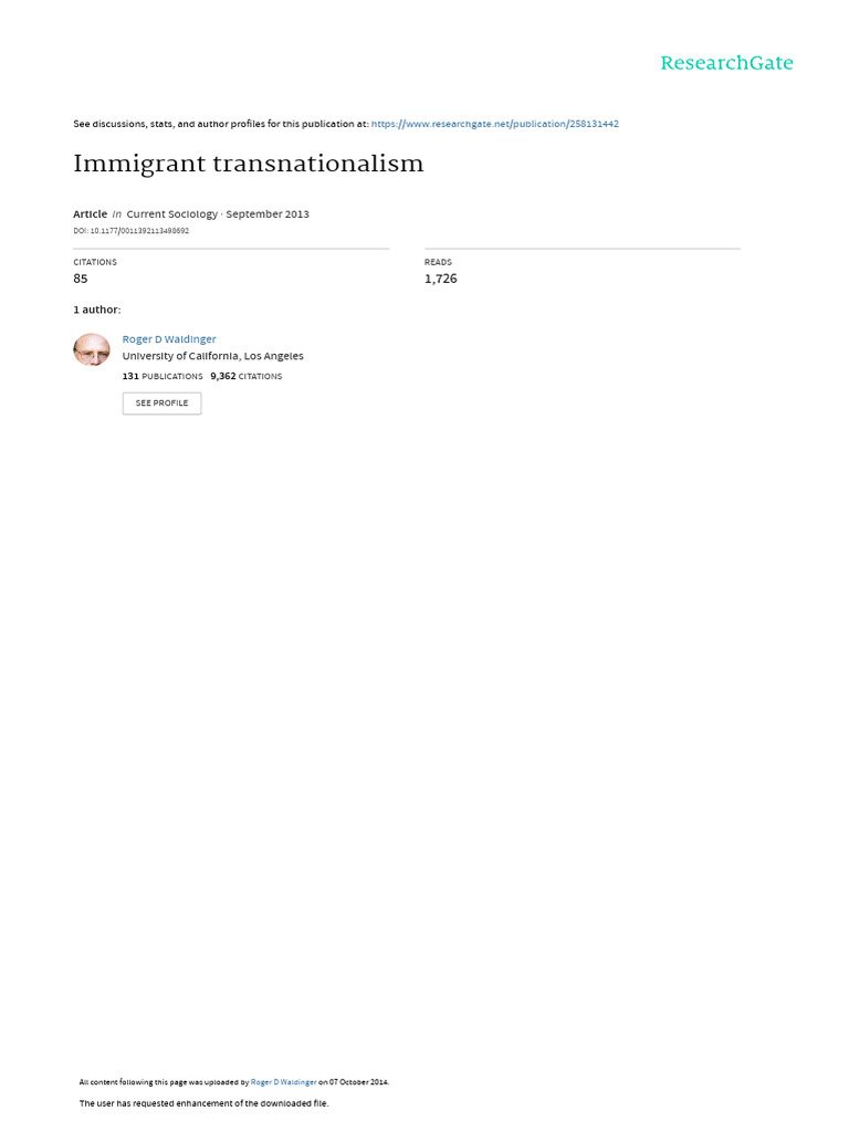 Immigrant Transnationalism | PDF | Immigration | Human Migration