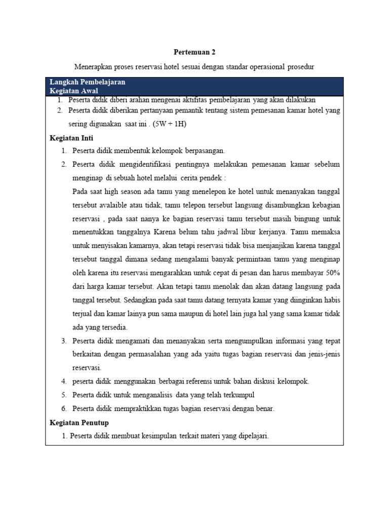 Modul Ajar 2 XI Perhotelan (Heru Setyawan) | PDF