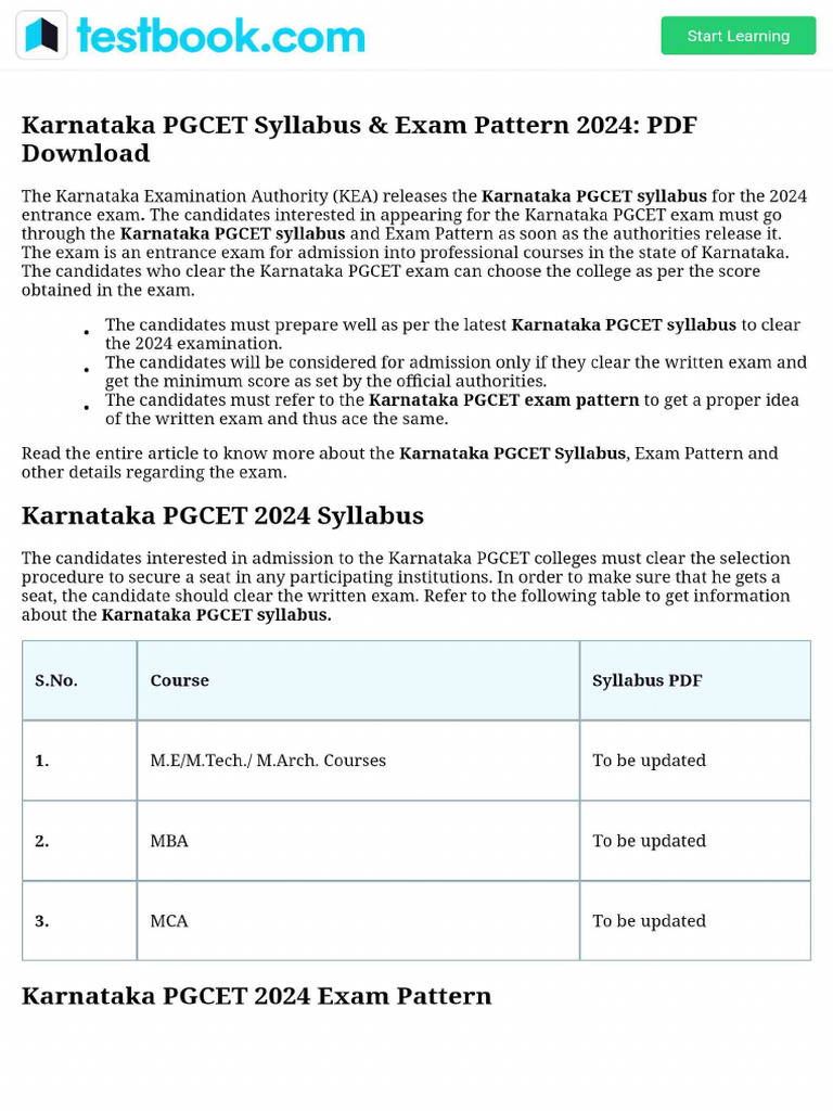 Karnataka PGCET Syllabus & Exam Pattern 2024 - PDF Download | PDF