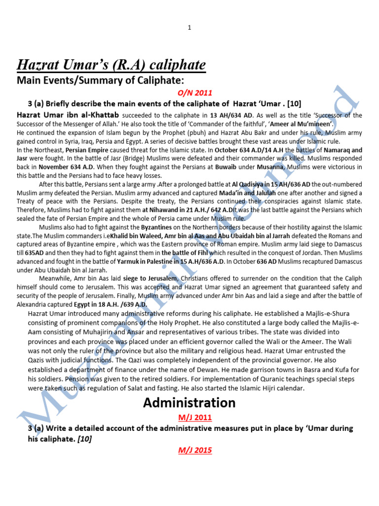 ! Hazrat Umar's Caliphate 2021 | PDF | Umar | Caliphate