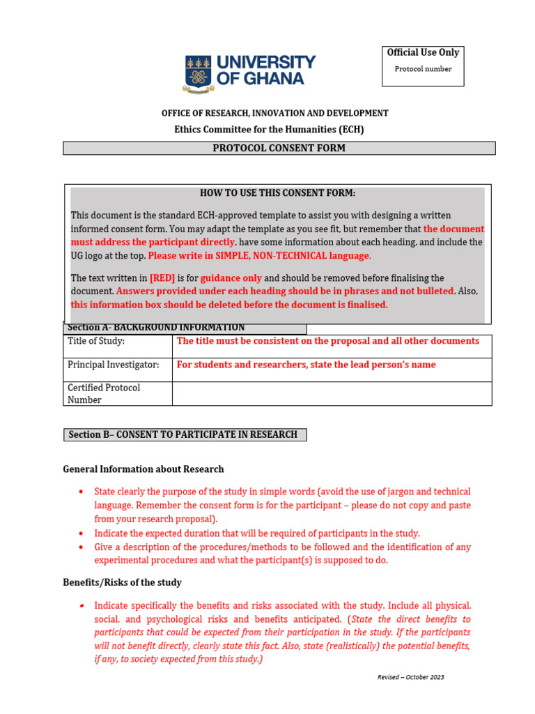 ECH - Protocol - Consent - Form - Revised - October 2023 | PDF | Informed Consent | Consent