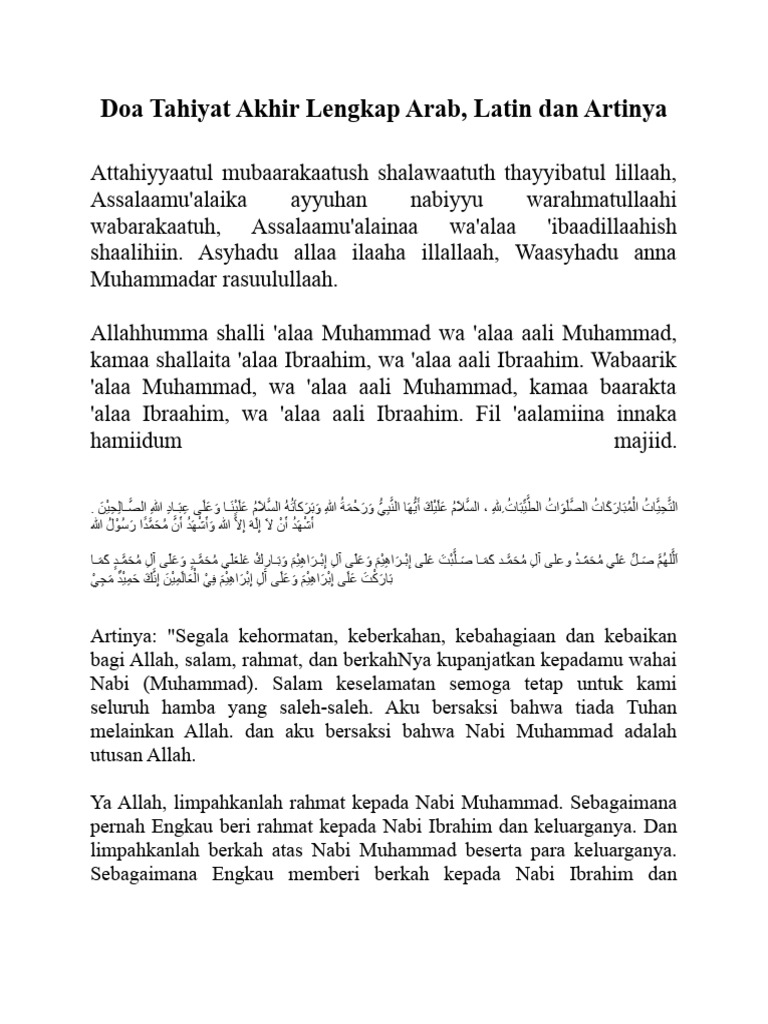 Doa Tahiyat Akhir Lengkap Arab | PDF