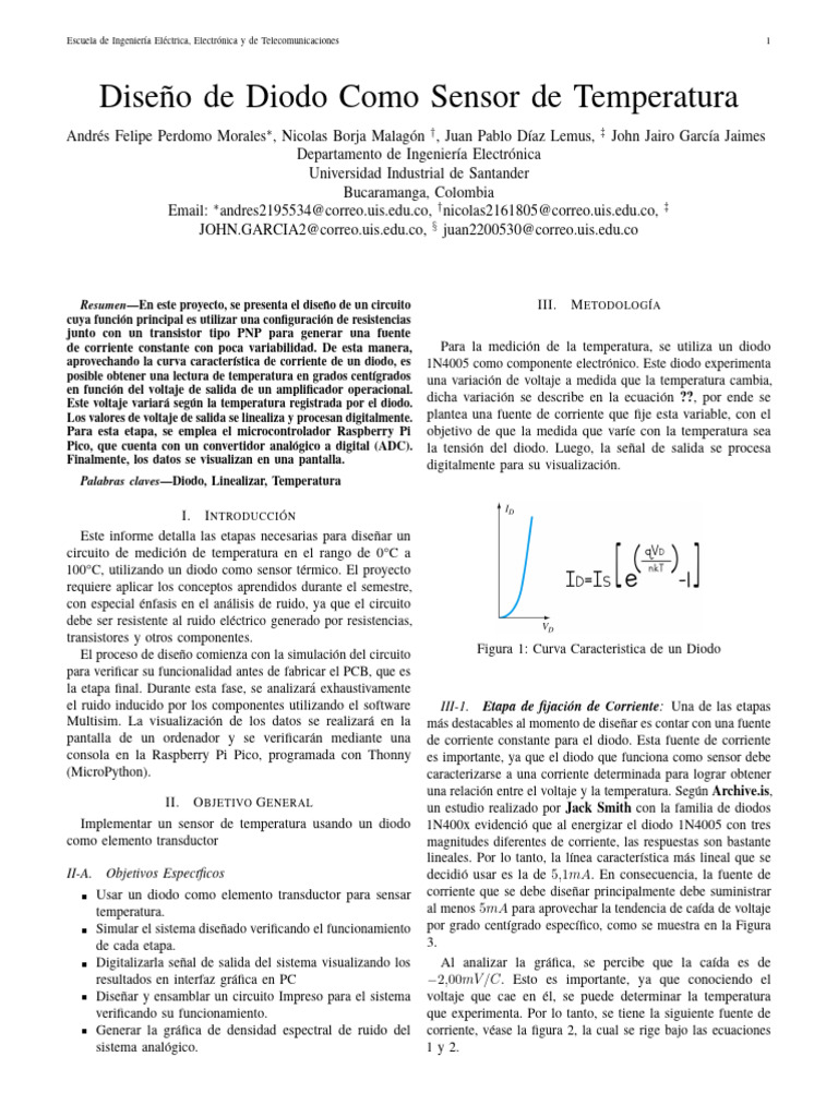 Sensor De Temperatura Usando Diodo Como Sensado De Temperatura Pdf Electrónica