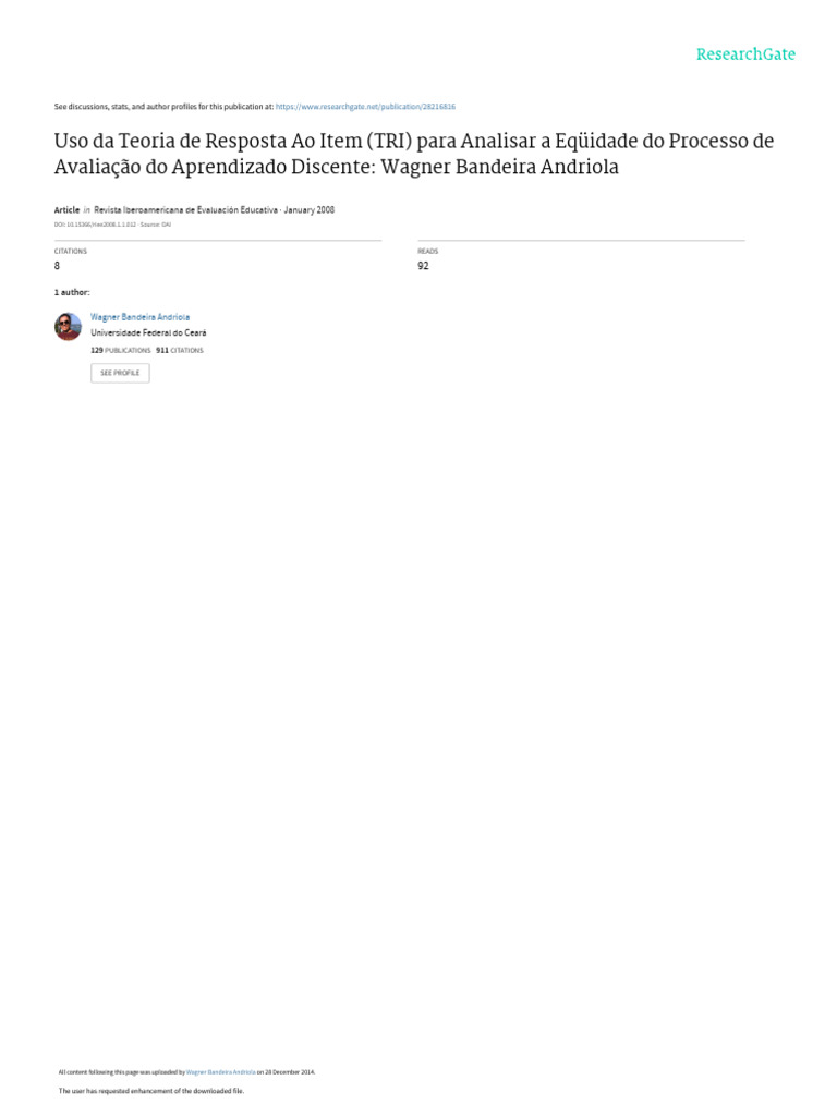 Uso Da Teoria de Resposta Ao Item TRI para Analisa | PDF | Aprendizado ...