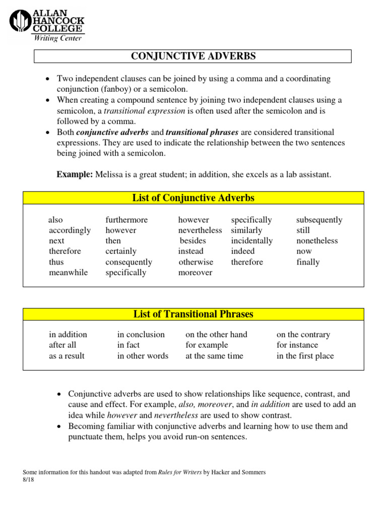 Conjunctive Adverbs Rule 2 | PDF | Language Arts & Discipline | Foreign ...