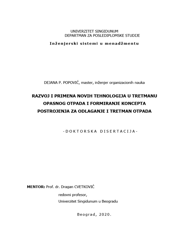 Dejana Popović - Doktorska Disertacija | PDF